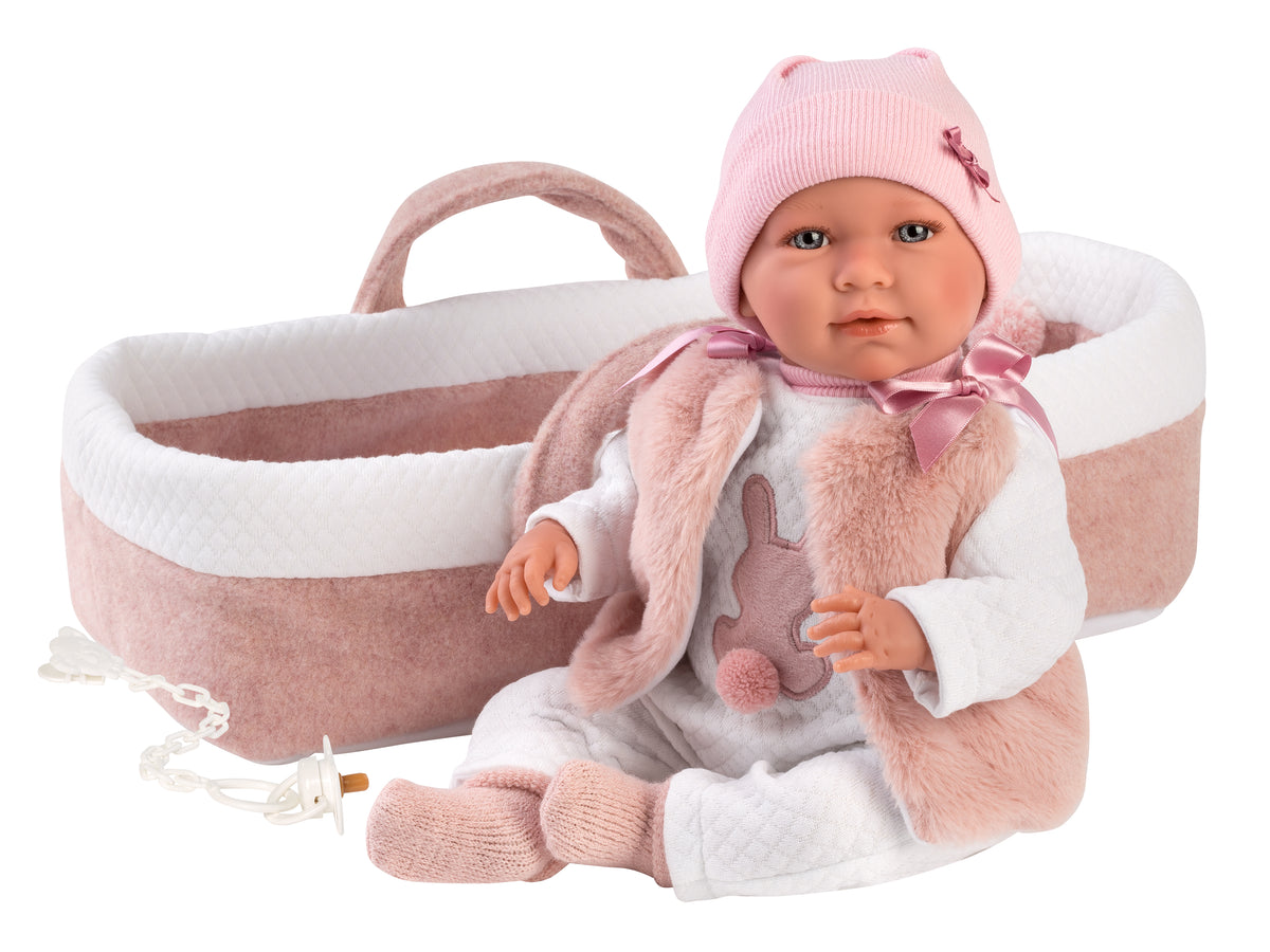 Llorens 16.5" Articulated Crying Newborn Doll Opal with Carrycot – Hotaling
